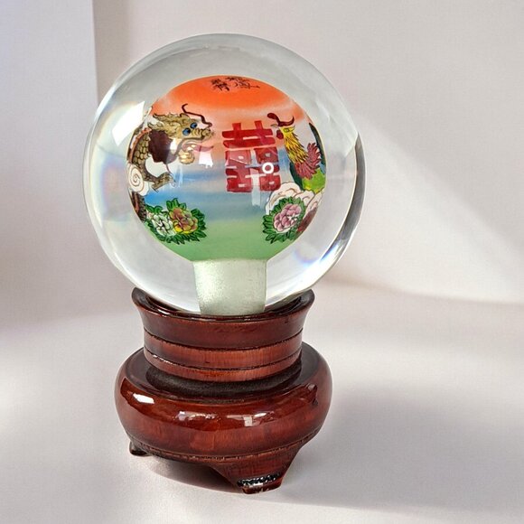 Accents | Vintage Chinese Asian Reverse Hand Painted Glass Globe Orb On ...
